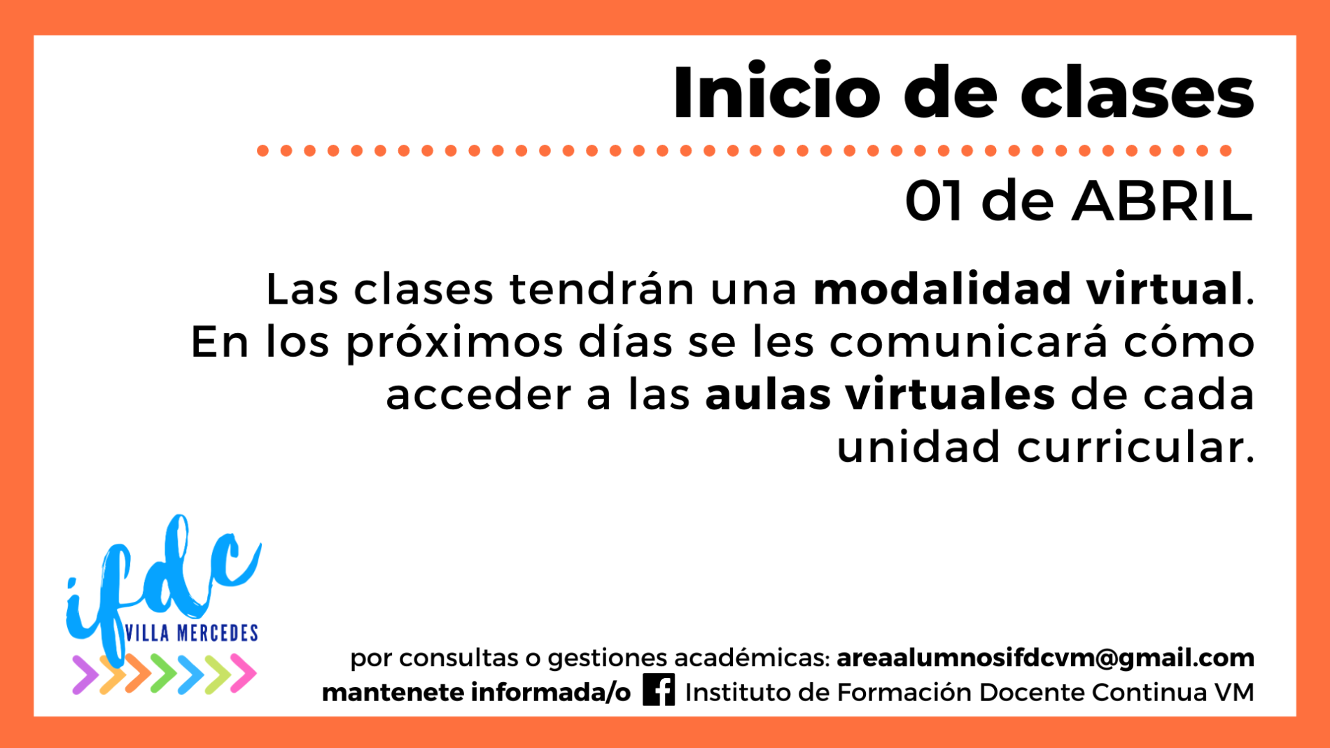 Inicio de clases – IFDC -Villa Mercedes, San Luis. República Argentina