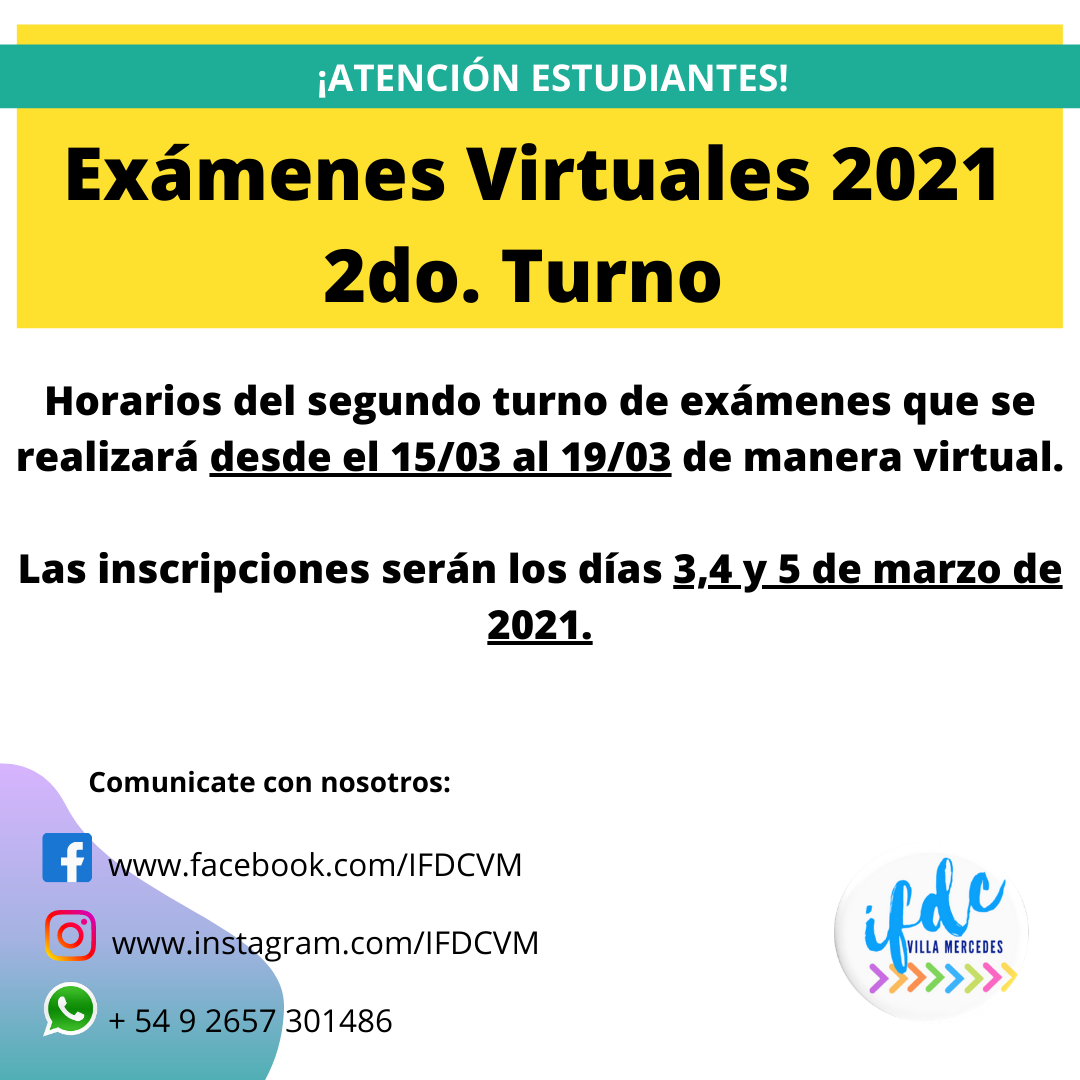 2do. Turno de exámenes virtuales 2021 – IFDC -Villa Mercedes, San Luis ...