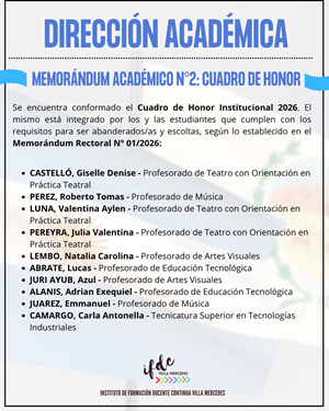 Memorándum académico N°2: Cuadro de Honor Institucional 2026 – IFDC ...
